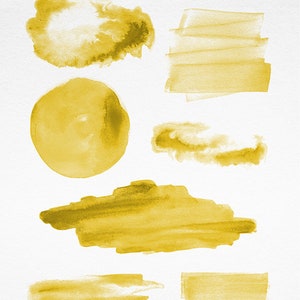 120 Yellow Gold Watercolor Splotches, Splatters, Brush Strokes ...