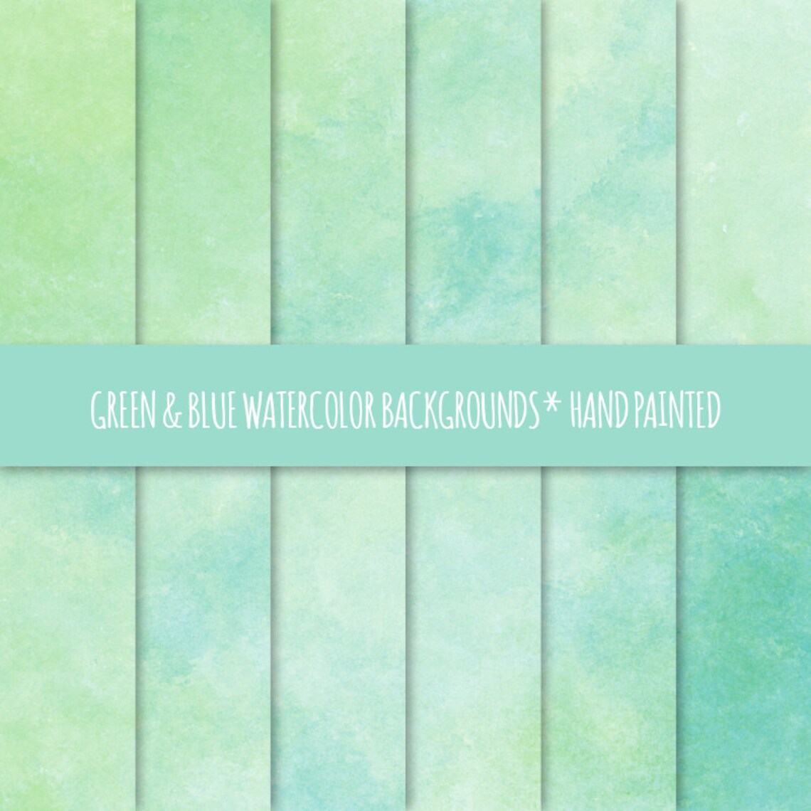 Green & Blue Watercolor Texture Digital Paper Hand Painted - Etsy