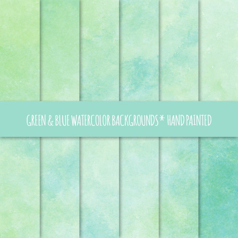 Green & Blue Watercolor Texture Digital Paper Hand Painted - Etsy