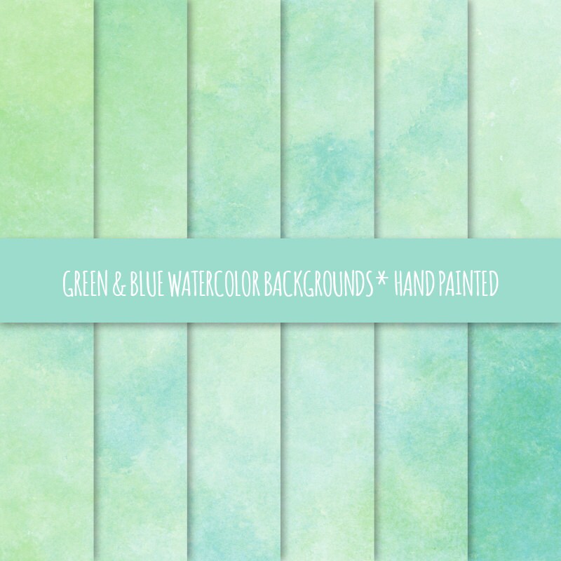 Green & Blue Watercolor Texture Digital Paper Hand Painted | Etsy