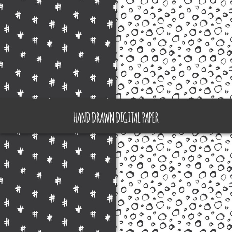 Hand Drawn Digital Paper: Geometric, Abstract Brush Doodles; Seamless ...