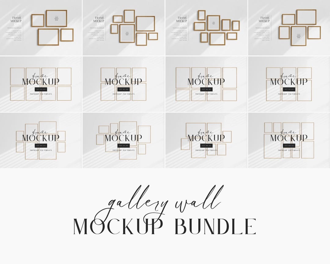Gallery Wall Frame Mockup Bundle: Sets of 4, 5, 6, 7, 8, 10 Frames PSD ...