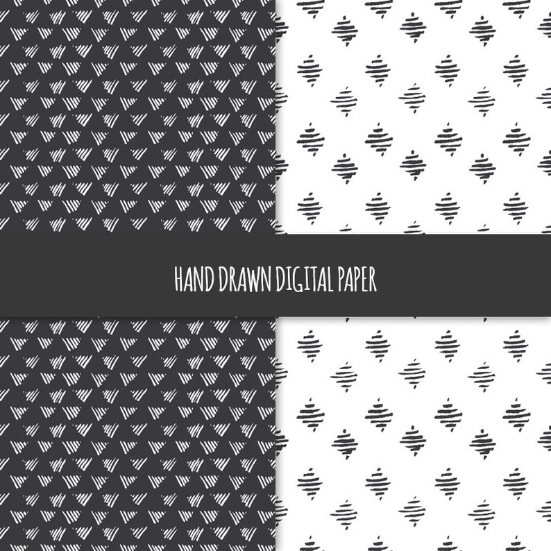 Hand Drawn Digital Paper: Geometric Abstract Brush Doodles | Etsy