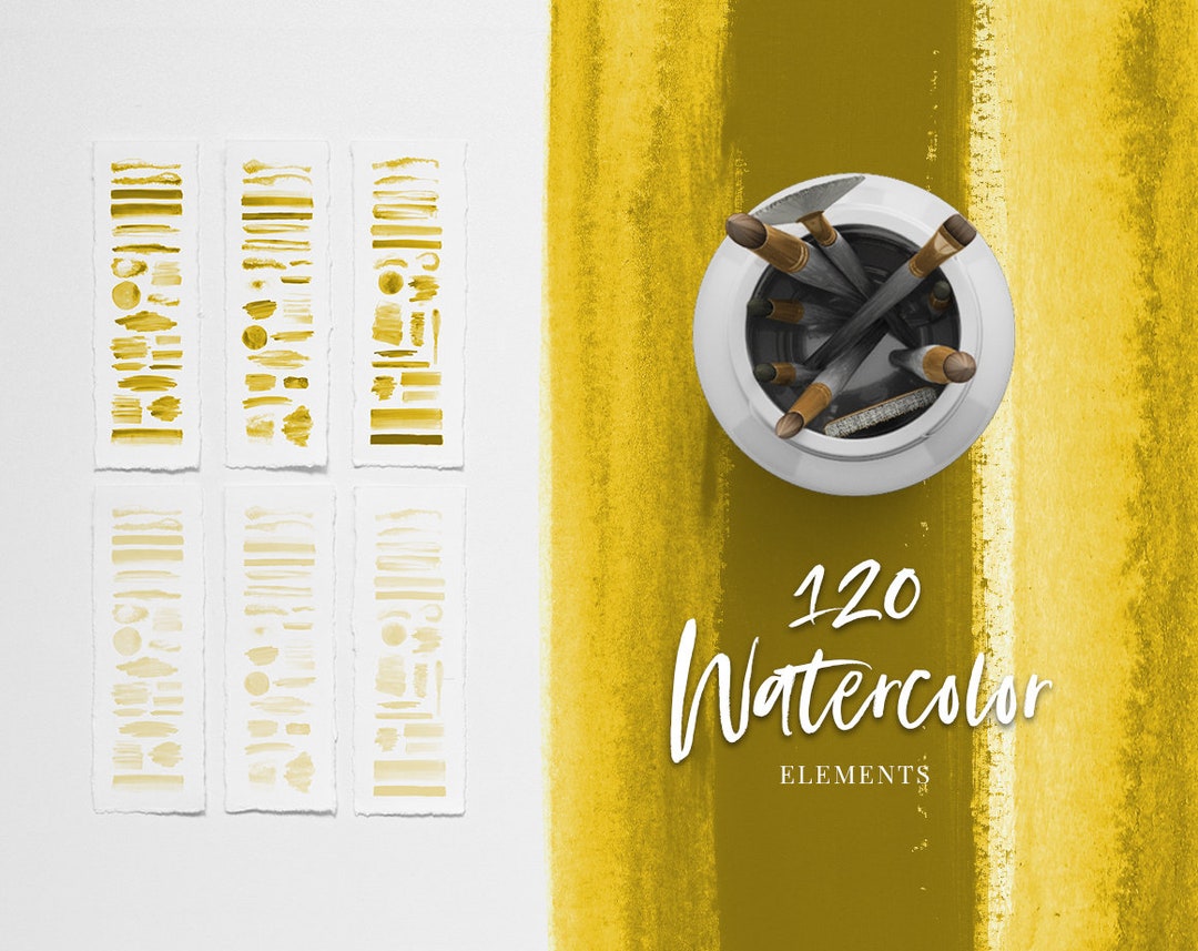 120 Yellow Watercolor Splotches, Brush Strokes, Transparent PNG ...