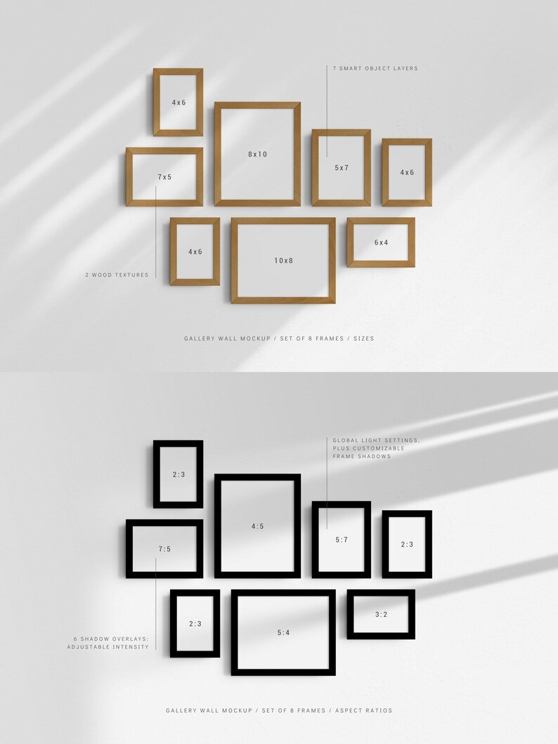 Gallery Wall Mockup Set of 8 Medium Thick Frames - Etsy