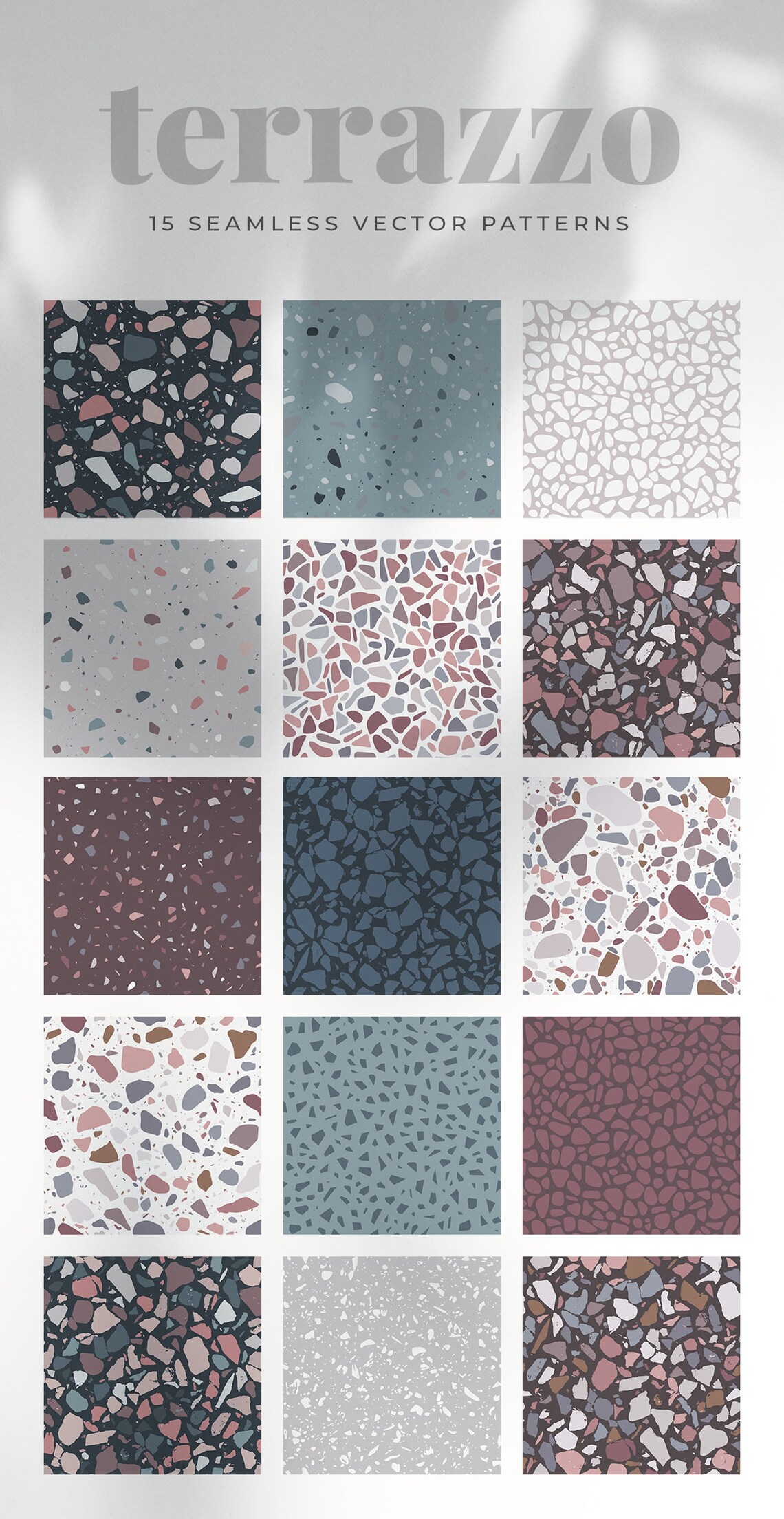 15 Terrazzo Patterns: Seamless Vector Texture Backgrounds JPG + EPS ...