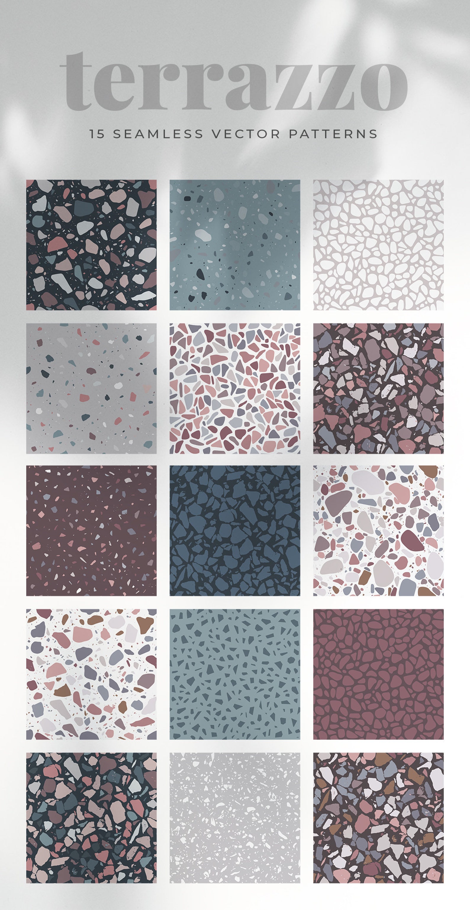 15 Terrazzo Patterns: Seamless Vector Texture Backgrounds JPG + EPS ...