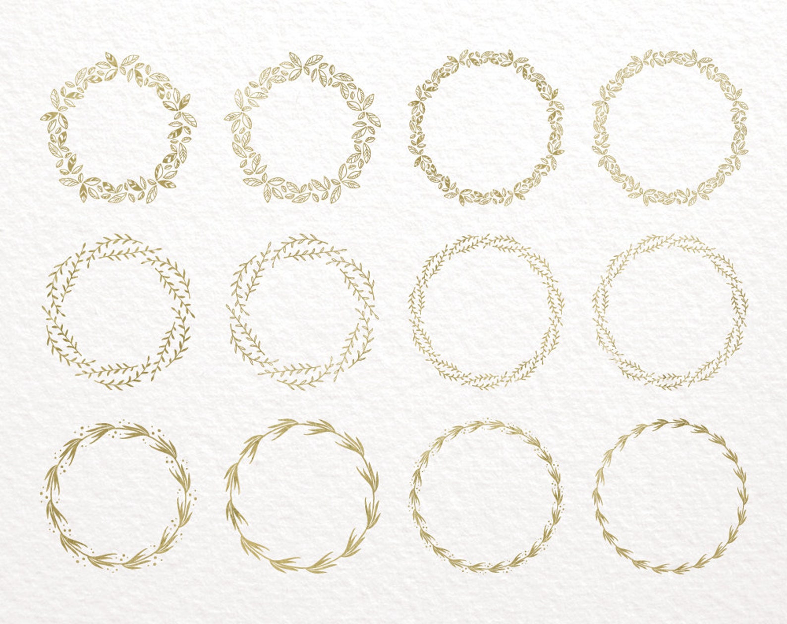 Gold Floral Wreath Clip Art, Hand Drawn Decorative Round Frames ...