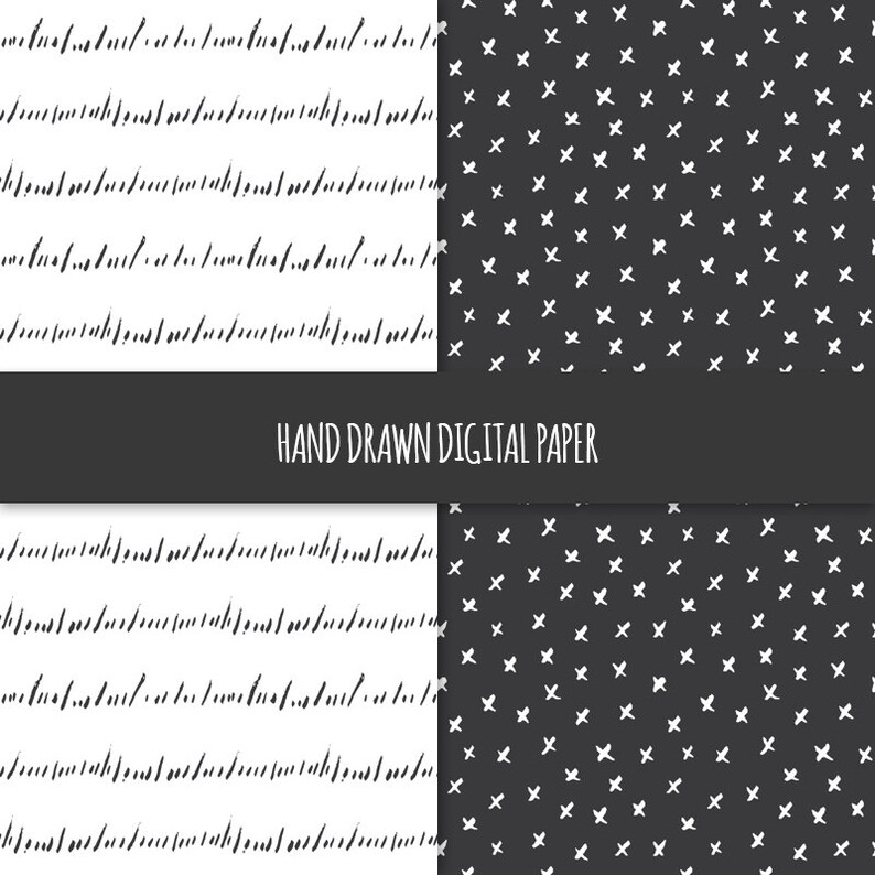 Hand Drawn Geometric Digital Paper: Abstract Brush Strokes (digital ...