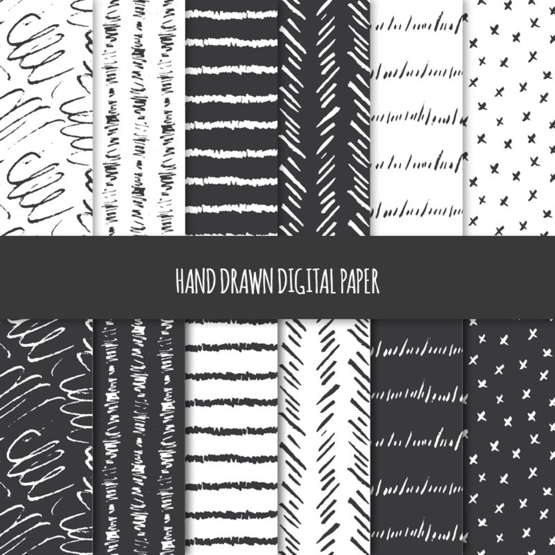 Hand Drawn Geometric Digital Paper: Abstract Brush Strokes (digital ...
