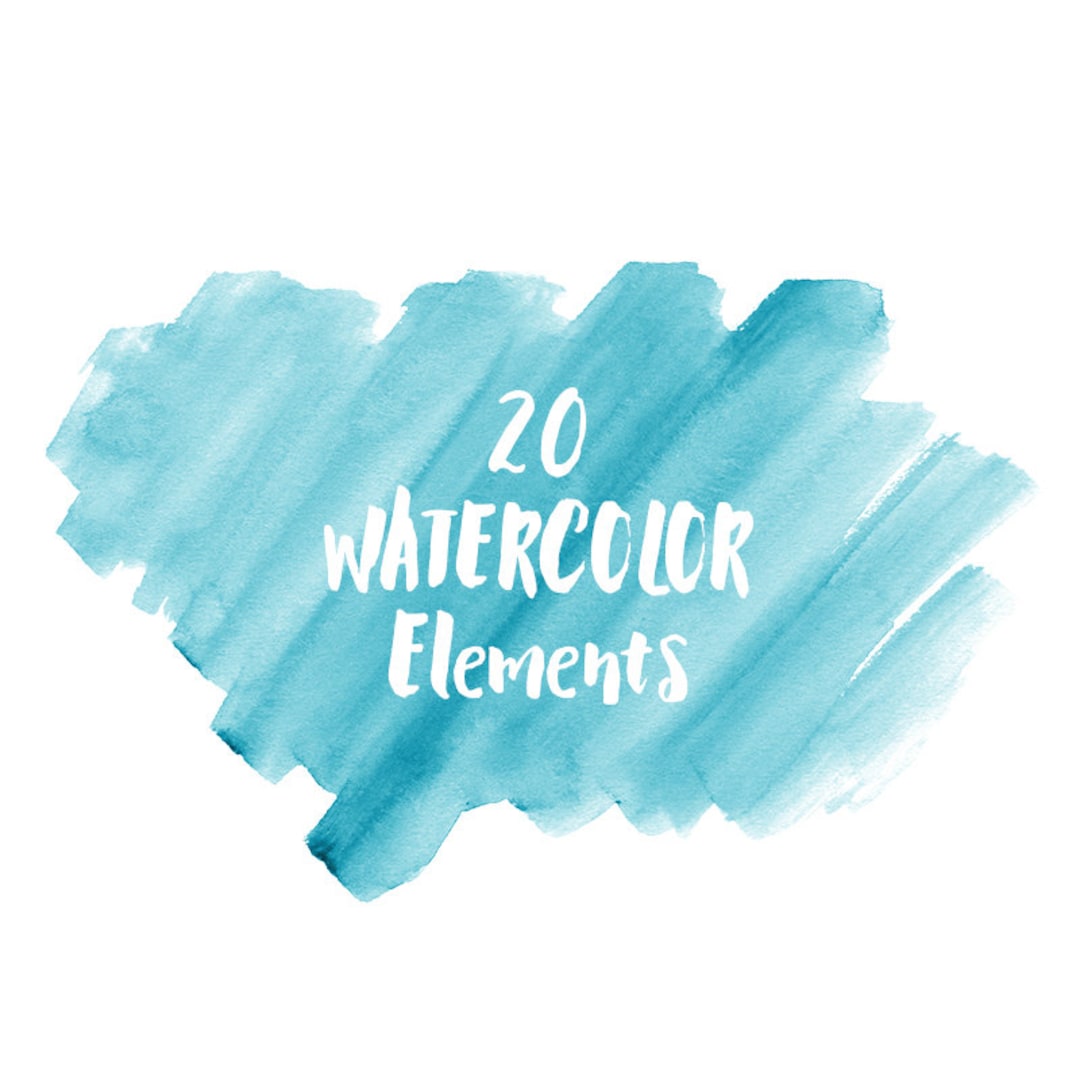 20 Blue Watercolor Splotches, Splatters and Brush Strokes; Blue ...