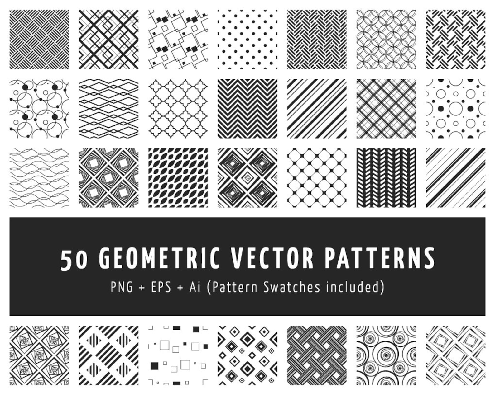 50 Geometric Seamless Patterns; Geometric Vector Patterns: Waves, Polka ...