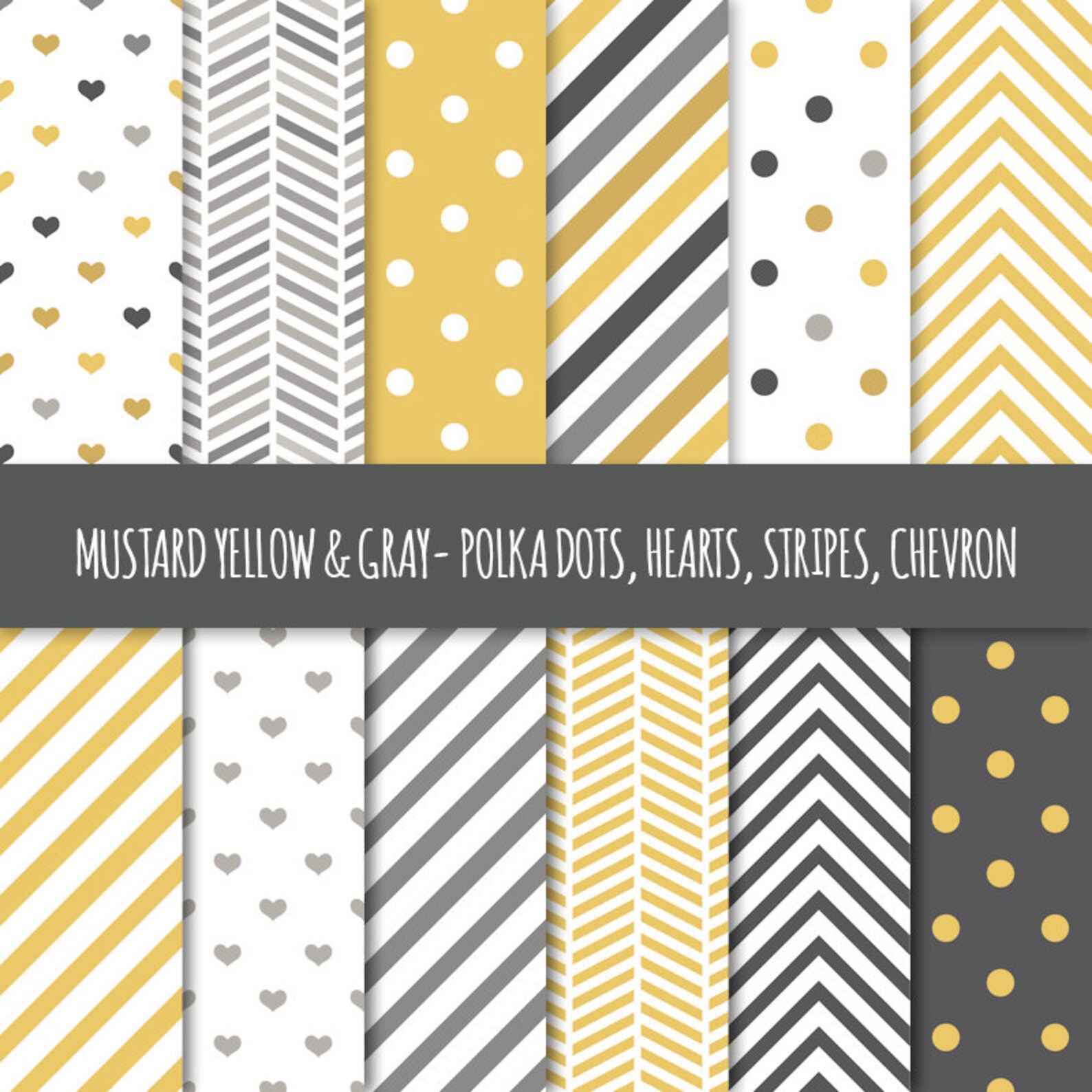 Geometric Digital Paper Scrapbook Paper: Mustard Yellow Gray | Etsy