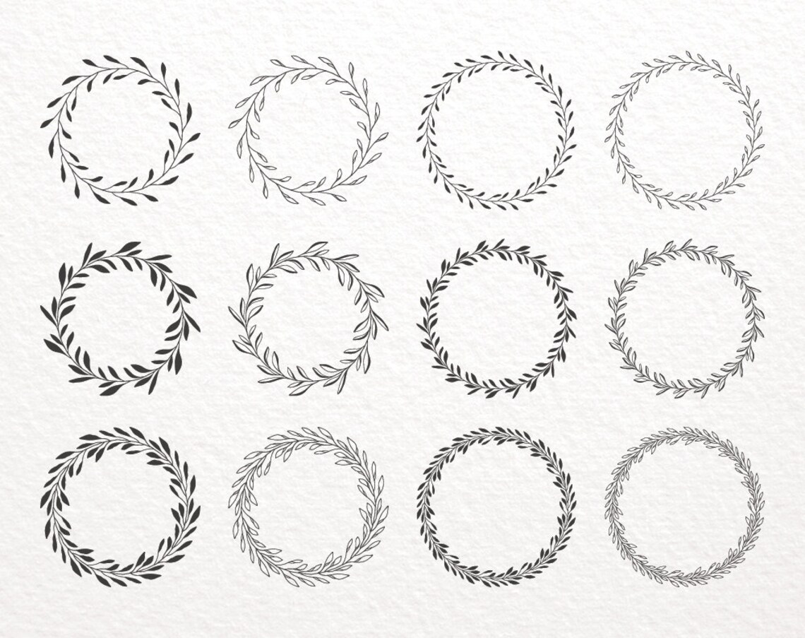 Floral Wreath Clip Art, Hand Drawn Decorative Round Frames: Foliage ...