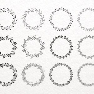 Floral Wreath Clip Art, Hand Drawn Decorative Round Frames: Foliage ...