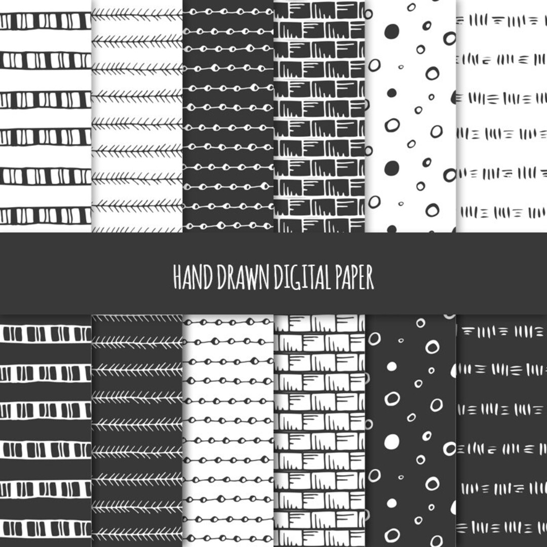Hand Drawn Digital Paper: Geometric, Abstract Doodles; Seamless ...