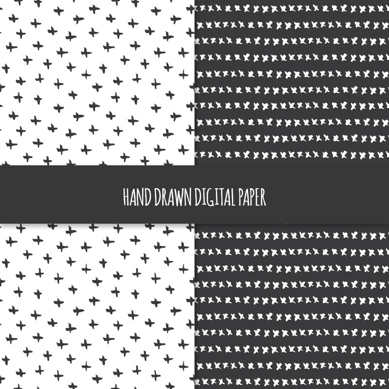 Hand Drawn Digital Paper: Geometric, Abstract Brush Doodles; Seamless ...