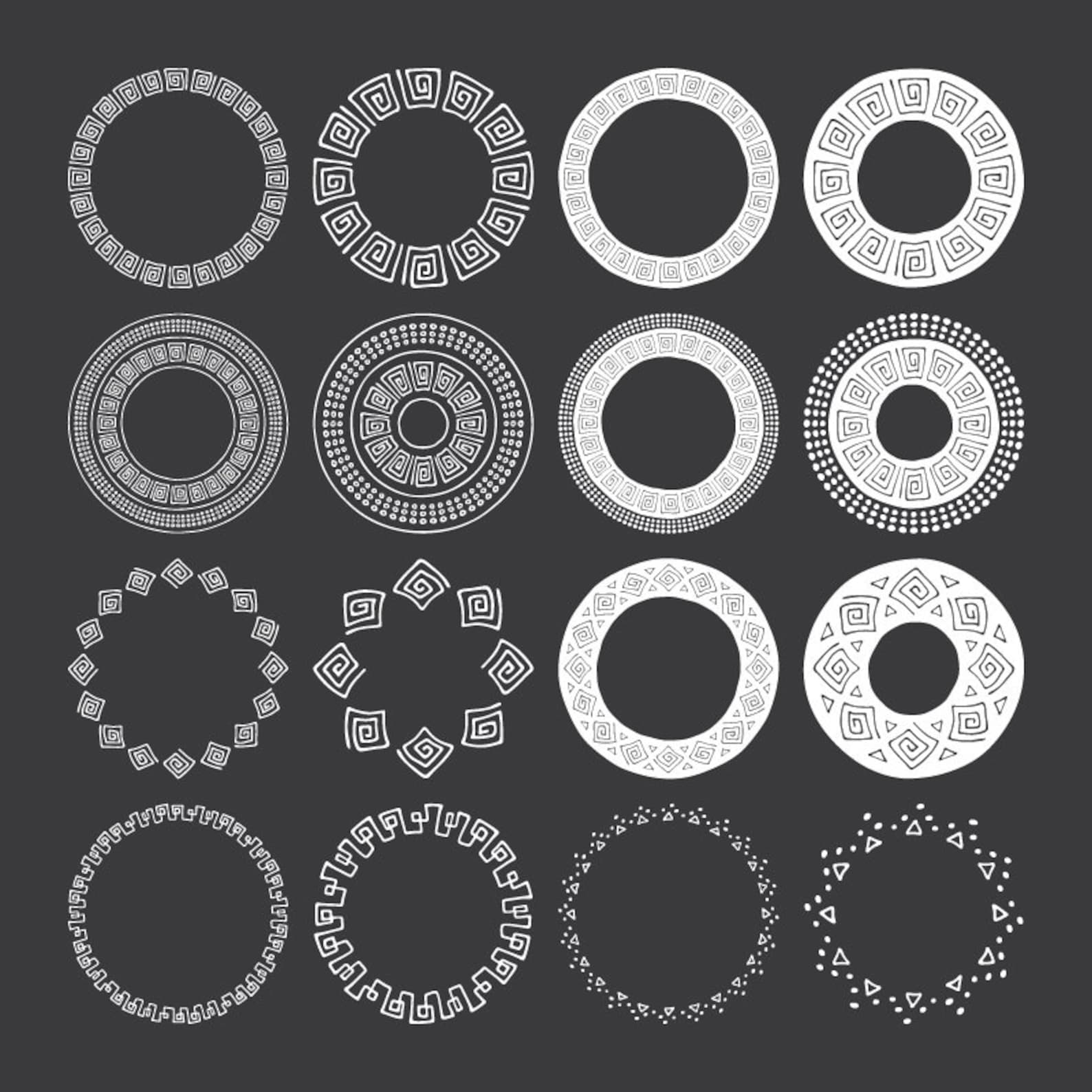 32 Hand Drawn Decorative Round Frames, Circle Borders: Tribal, Boho ...
