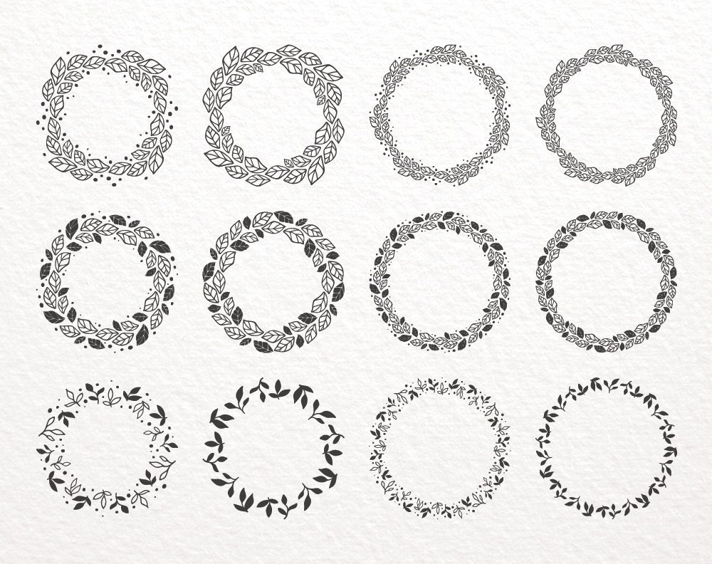 Floral Wreath Clip Art, Hand Drawn Decorative Round Frames: Foliage ...
