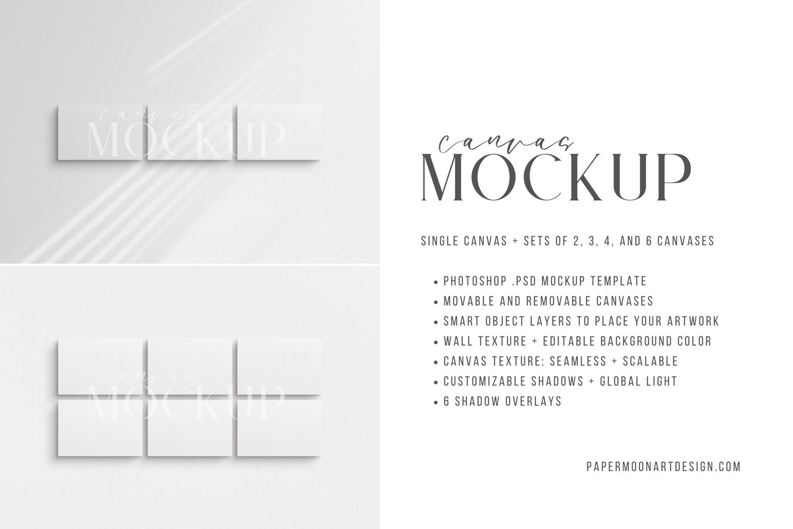 Canvas Mockup 3:2 2x3 Landscape Single, Sets of 2, 3, 4, 6 Canvases ...