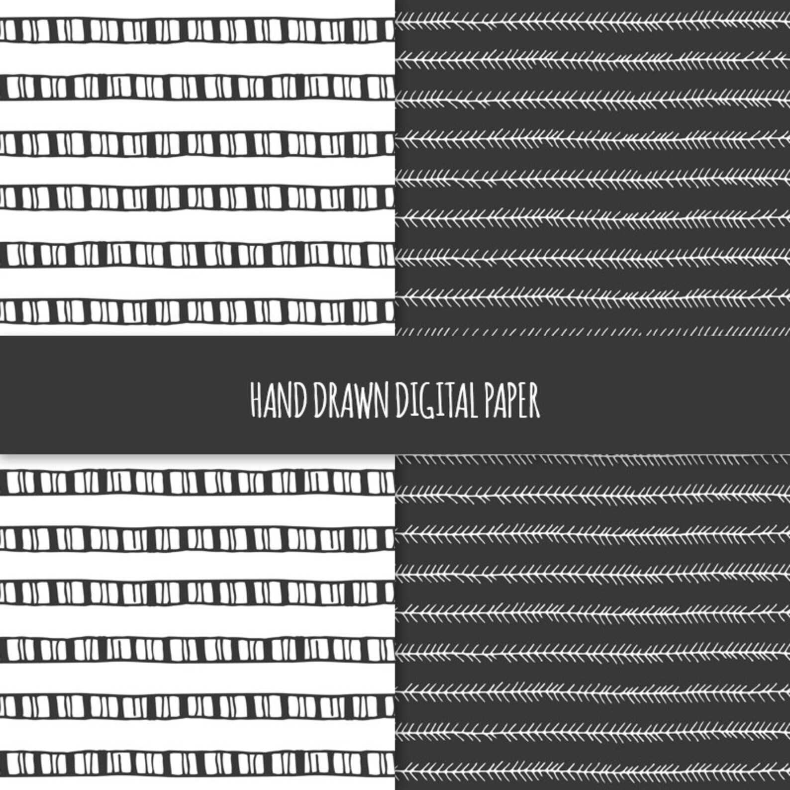 Hand Drawn Digital Paper: Geometric, Abstract Doodles; Seamless ...