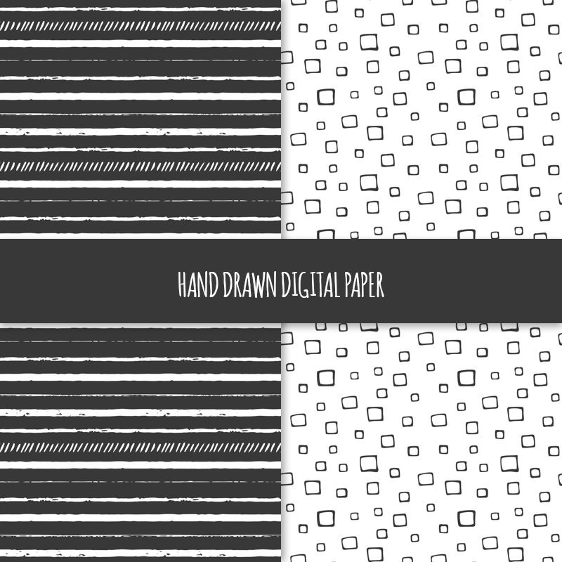 Hand Drawn Digital Paper: Geometric, Abstract Doodles; Seamless ...