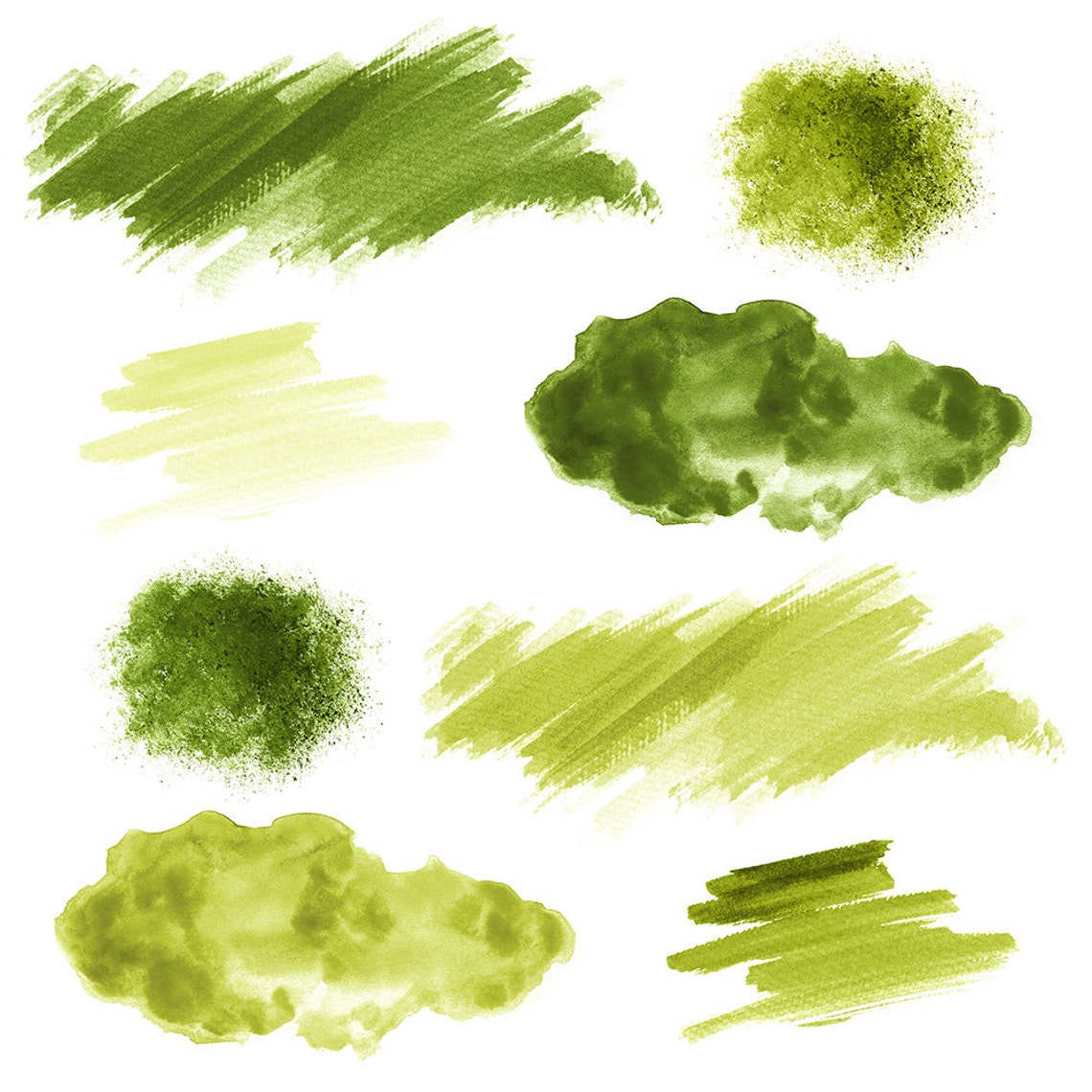16 Green Watercolor Splotches Splatters Brush Strokes Green - Etsy