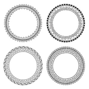 10 Hand Drawn Decorative Round Frames, Circle Borders: Tribal, Boho ...