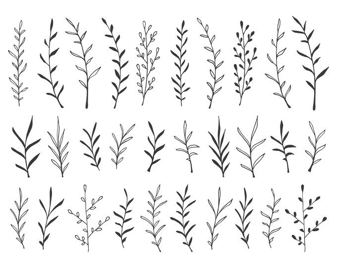 Doodled Leaves Clip Art, PNG Leaf Digital Stamp Printable & Photoshop ...