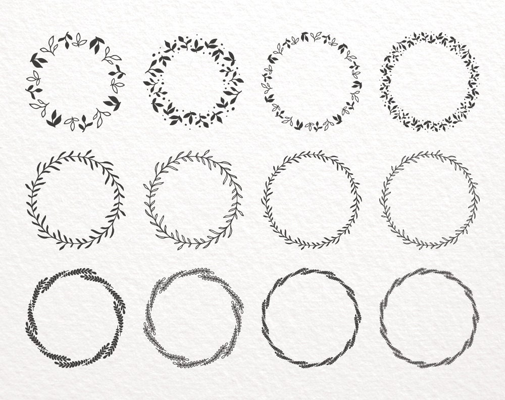 Floral Wreath Clip Art, Hand Drawn Decorative Round Frames: Foliage ...