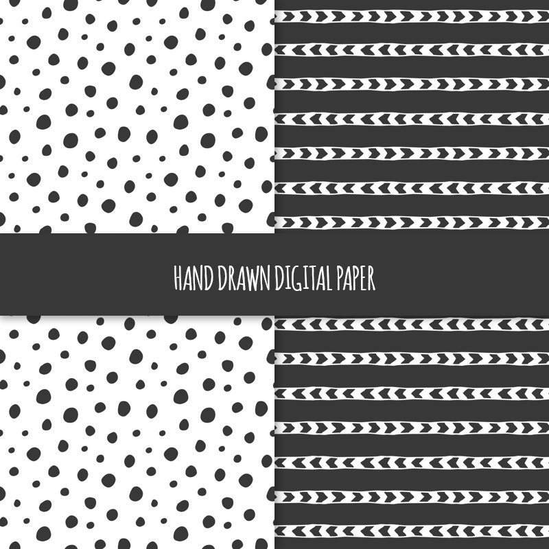 Hand Drawn Digital Paper: Geometric, Abstract Doodles; Seamless ...