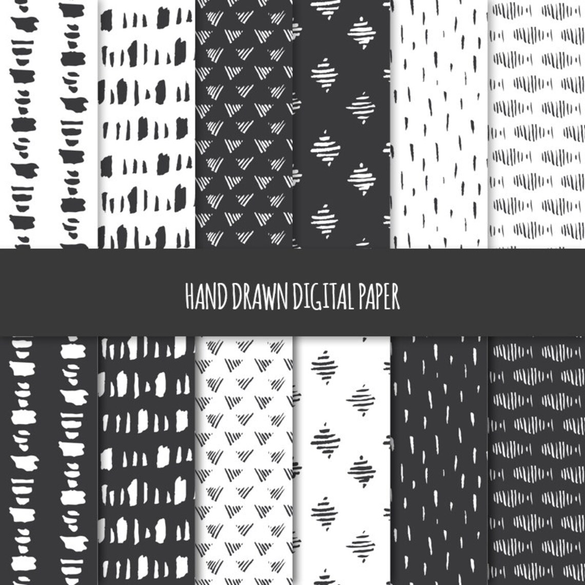 Hand Drawn Digital Paper: Geometric Abstract Brush Doodles | Etsy