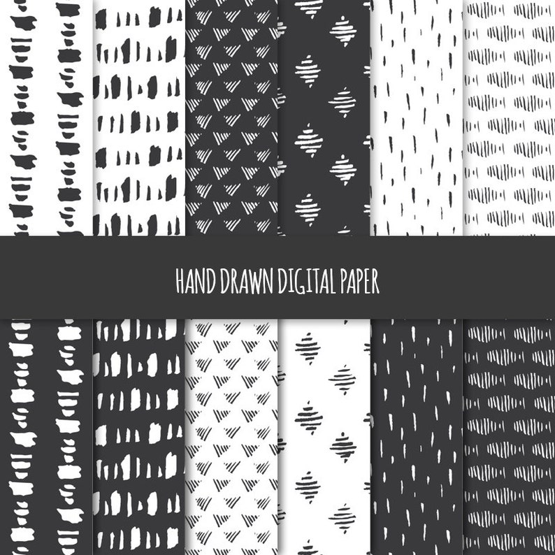 Hand Drawn Digital Paper: Geometric Abstract Brush Doodles | Etsy
