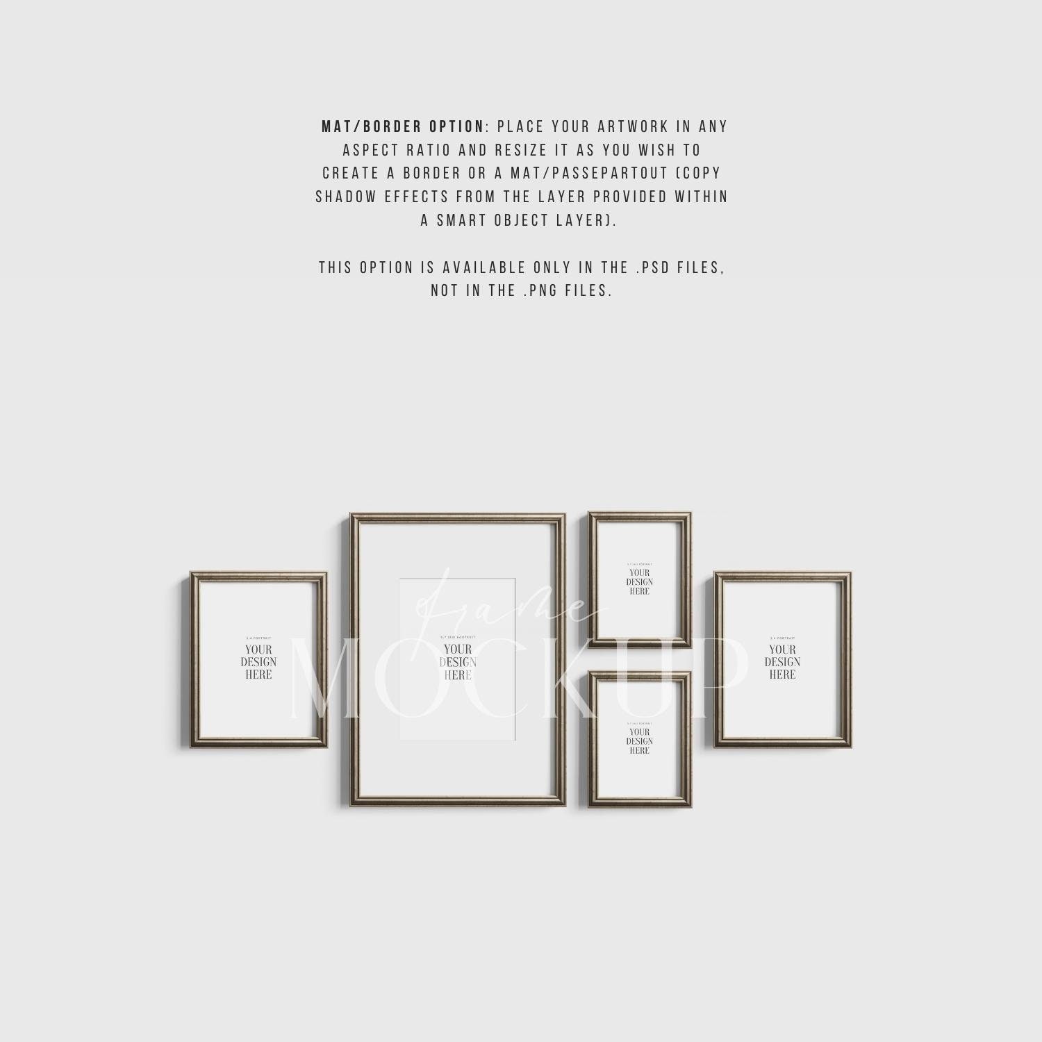 Vintage Silver Metallic Frame Mockup Set of 5 Vertical Frames - Etsy