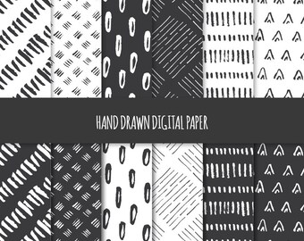 Hand Drawn Digital Paper: Geometric Abstract Doodles | Etsy