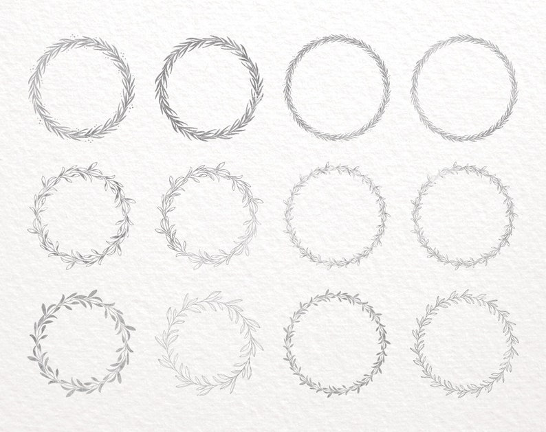Silver Floral Wreath Clip Art, Hand Drawn Decorative Round Frames ...