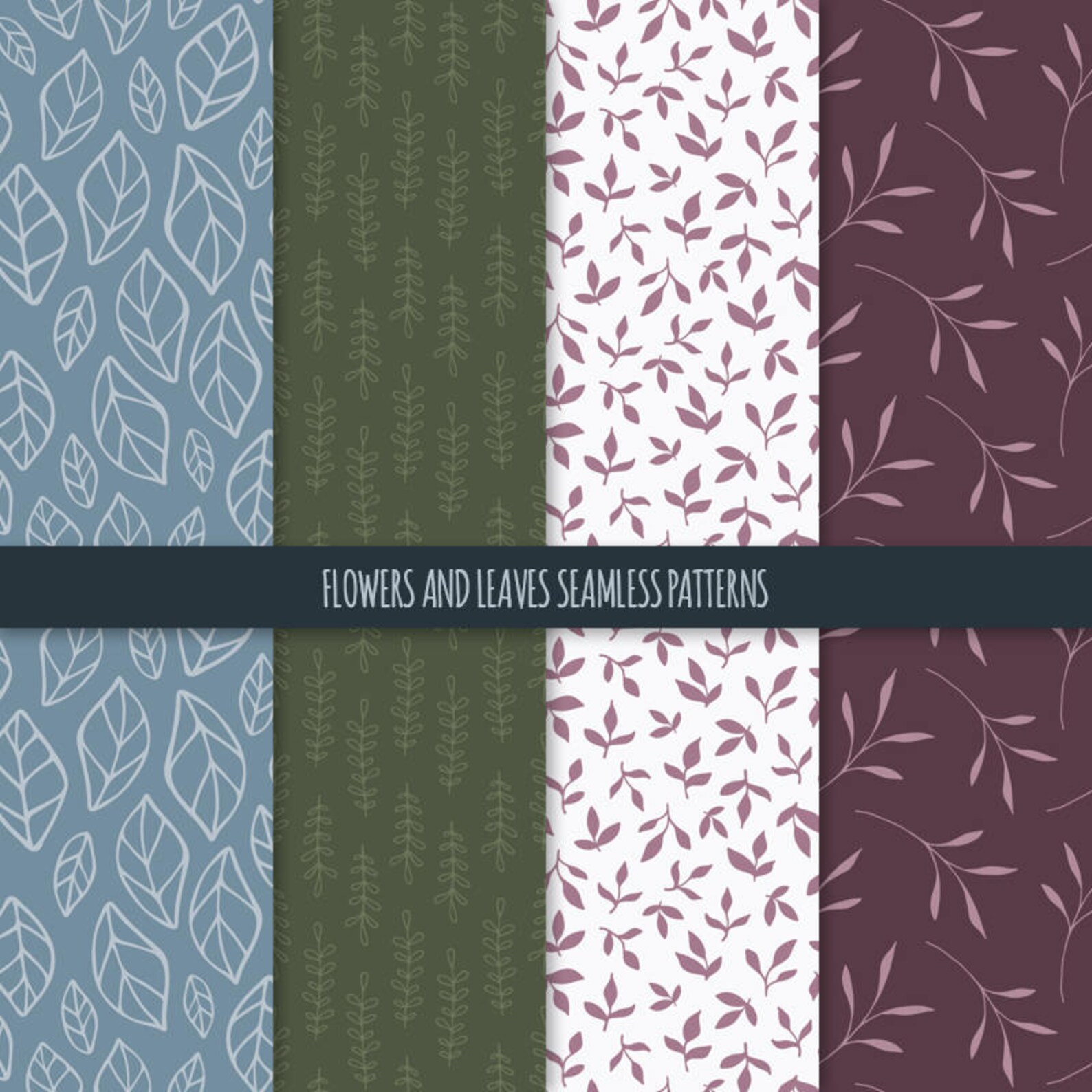 Seamless Patterns With Flowers, Leaves and Foliage; Floral, Leaf and ...