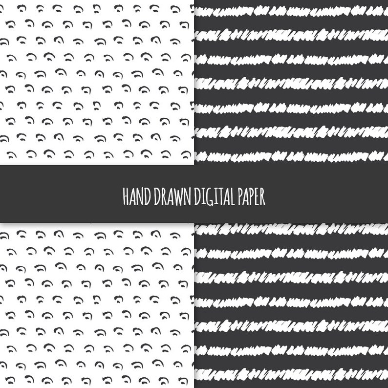 Hand Drawn Digital Paper: Geometric, Abstract Brush Doodles; Seamless ...