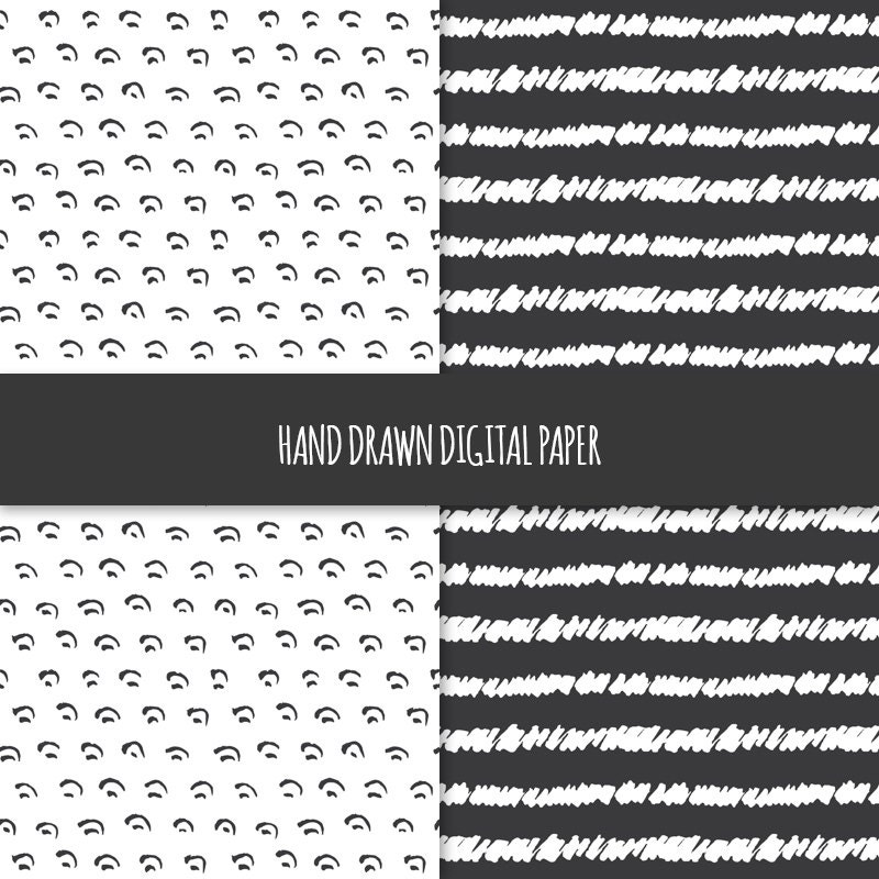 Hand Drawn Digital Paper: Geometric, Abstract Brush Doodles; Seamless ...