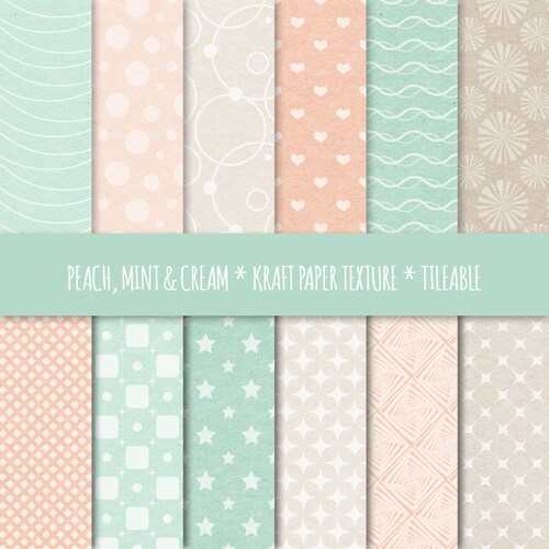 Peach & Mint Digital Paper Kraft Paper Texture Tileable | Etsy