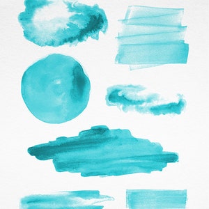 120 Turquoise Watercolor Splotches, Splatters, Brush Strokes; Light ...