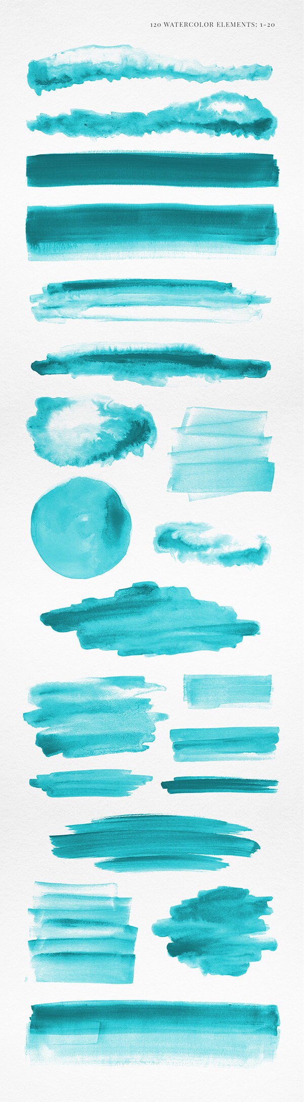 120 Turquoise Watercolor Splotches, Splatters, Brush Strokes Light Blue ...