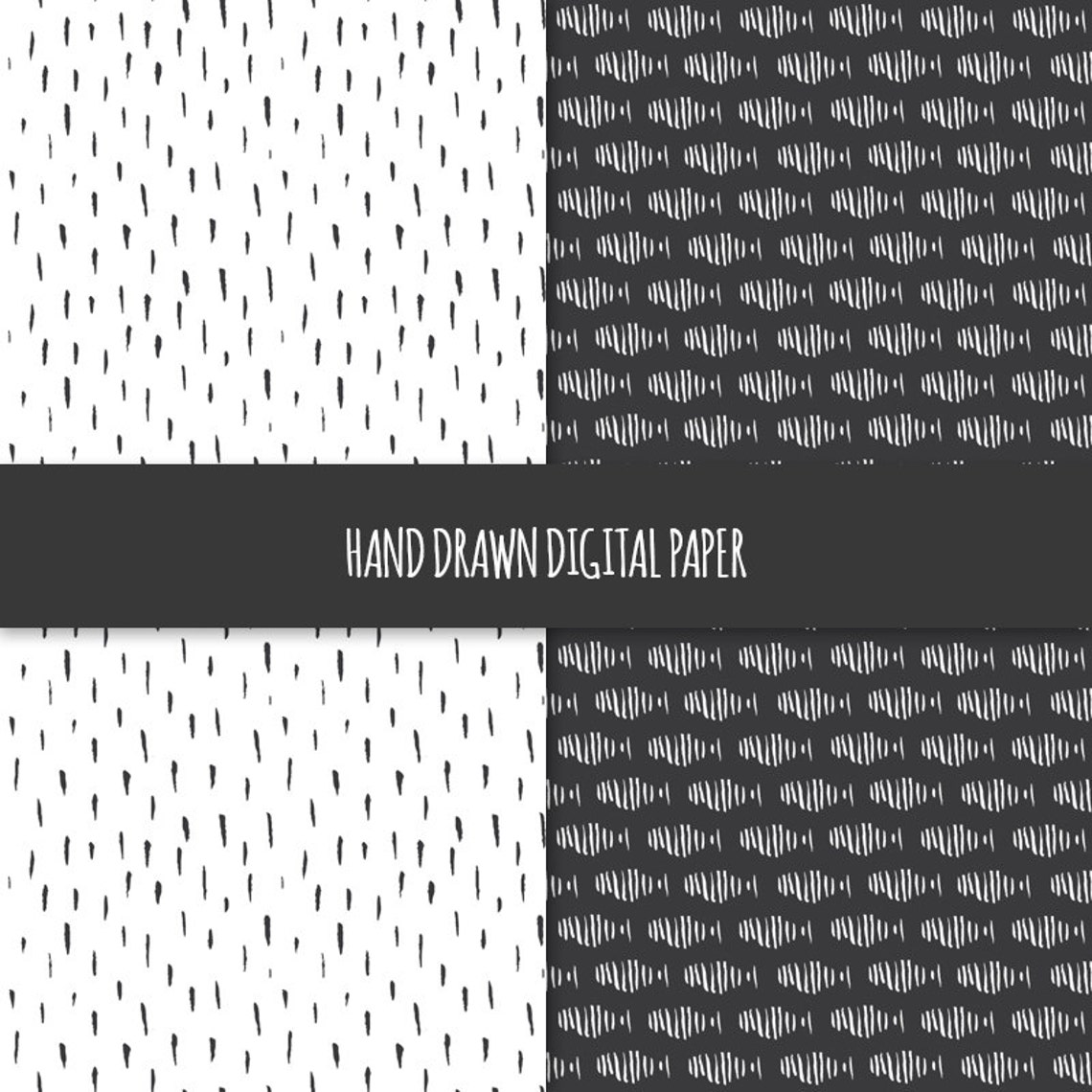 Hand Drawn Digital Paper: Geometric Abstract Brush Doodles | Etsy