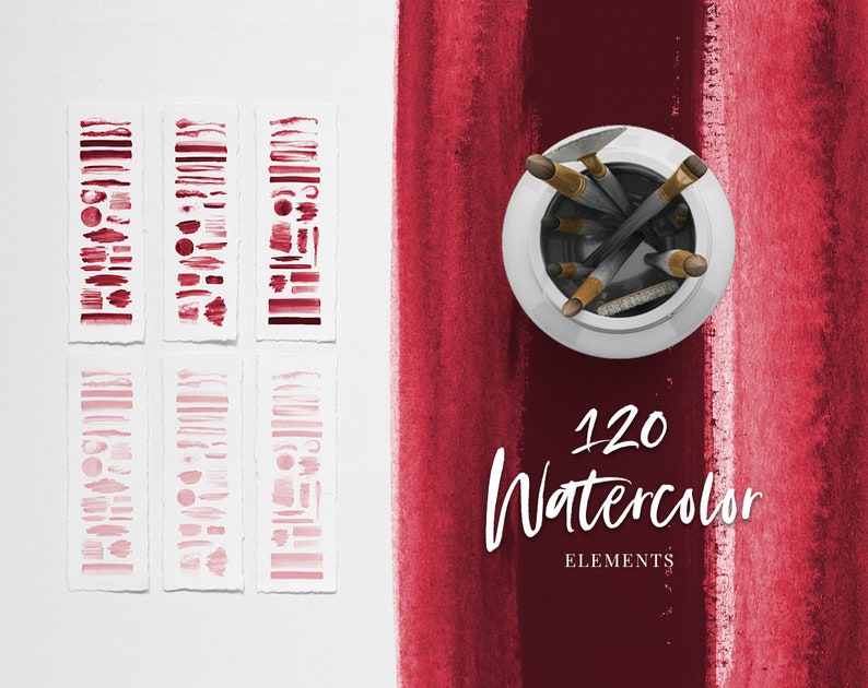 120 Red Watercolor Splotches, Splatters, Brush Strokes Red Watercolor ...