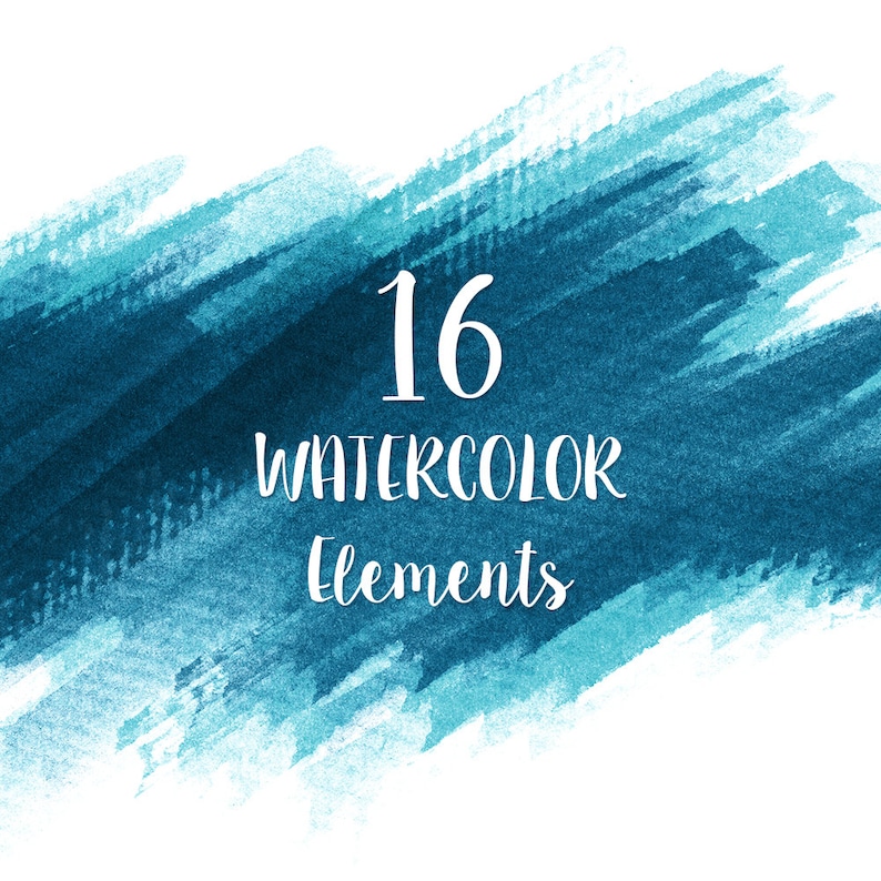 16 Blue Watercolor Splotches, Splatters and Brush Strokes; Blue ...