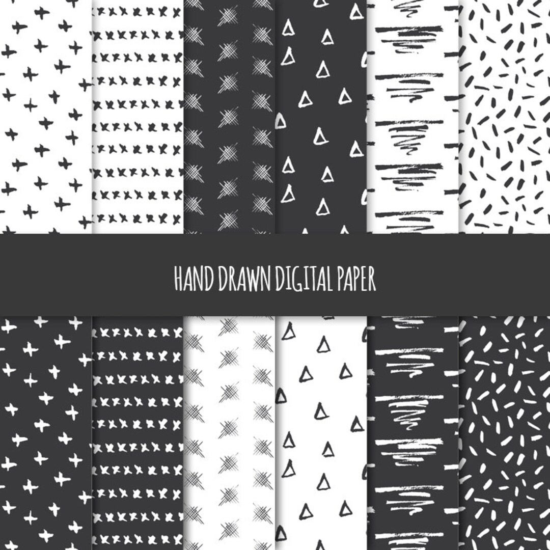 Hand Drawn Digital Paper: Geometric, Abstract Brush Doodles; Seamless ...
