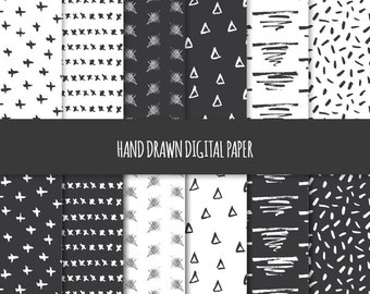 Hand Drawn Digital Paper: Geometric Abstract Doodles | Etsy
