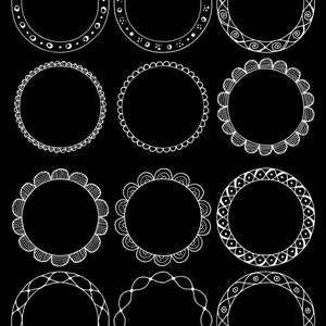 36 Hand Drawn Decorative Round Frames, Circle Borders: Floral, Boho ...