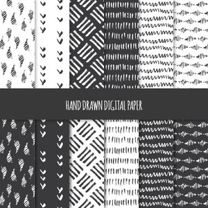 Hand Drawn Digital Paper: Geometric Abstract Brush Doodles | Etsy