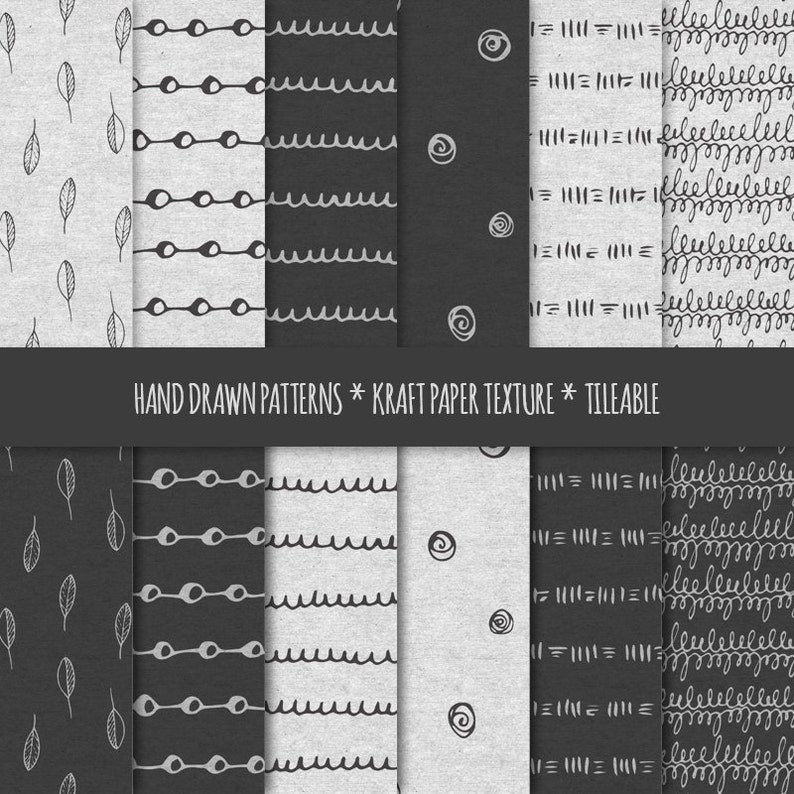 Gray Kraft Digital Paper Hand Drawn Seamless Patterns Kraft - Etsy